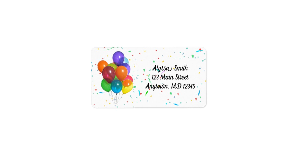 Colorful Balloons & Confetti Birthday Party Label | Zazzle