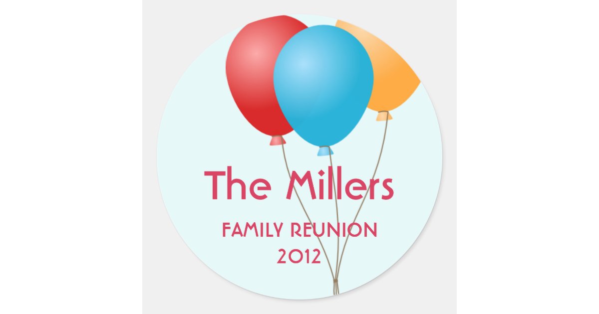 Colorful balloons family reunion party favor label | Zazzle