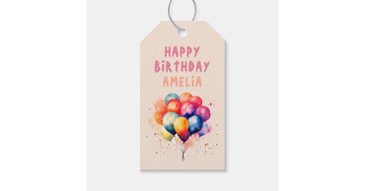 Colorful Balloons Kids Happy Birthday Party Gift Tags | Zazzle