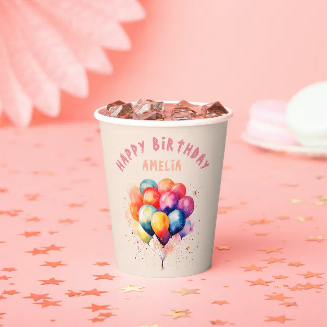 Colorful Balloons Kids Happy Birthday Party Paper Cups | Zazzle