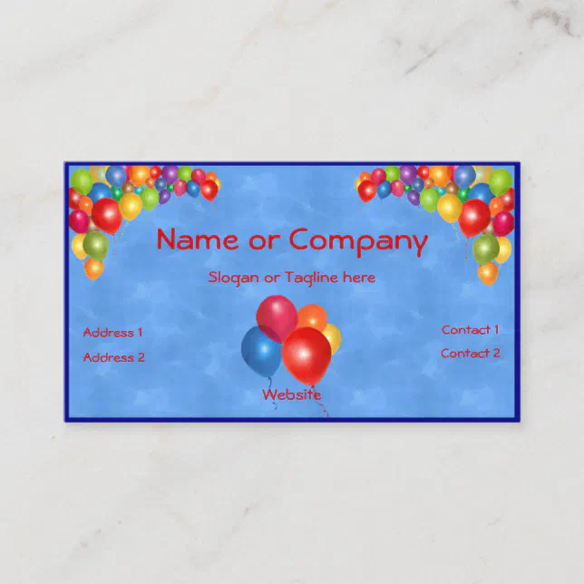 Colorful Balloons on Blue Business Card | Zazzle