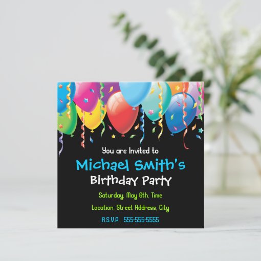 Colorful Balloons Party Invitation | Zazzle