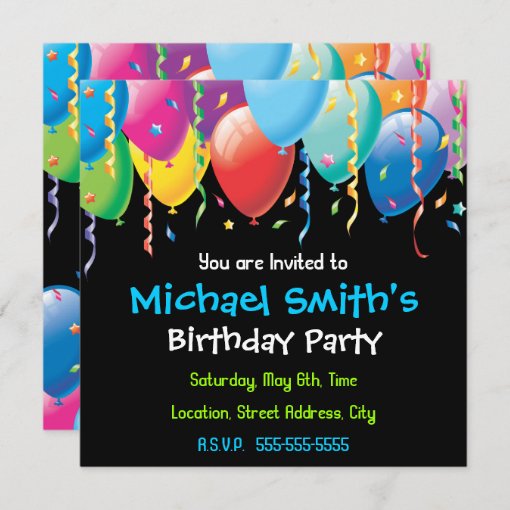 Colorful Balloons Party Invitation | Zazzle