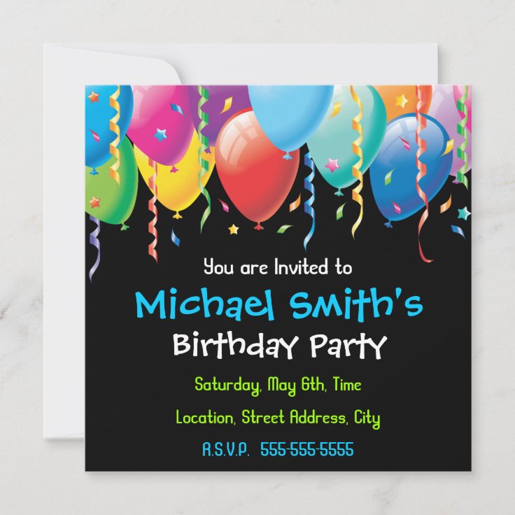 Colorful Balloons Party Invitation | Zazzle