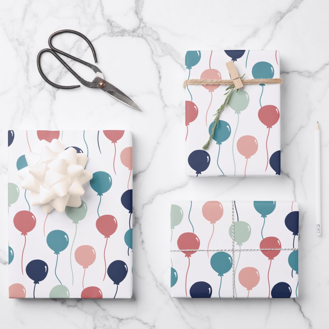 Colorful Balloons Pattern in Pastel Color Wrapping Wrapping Paper ...