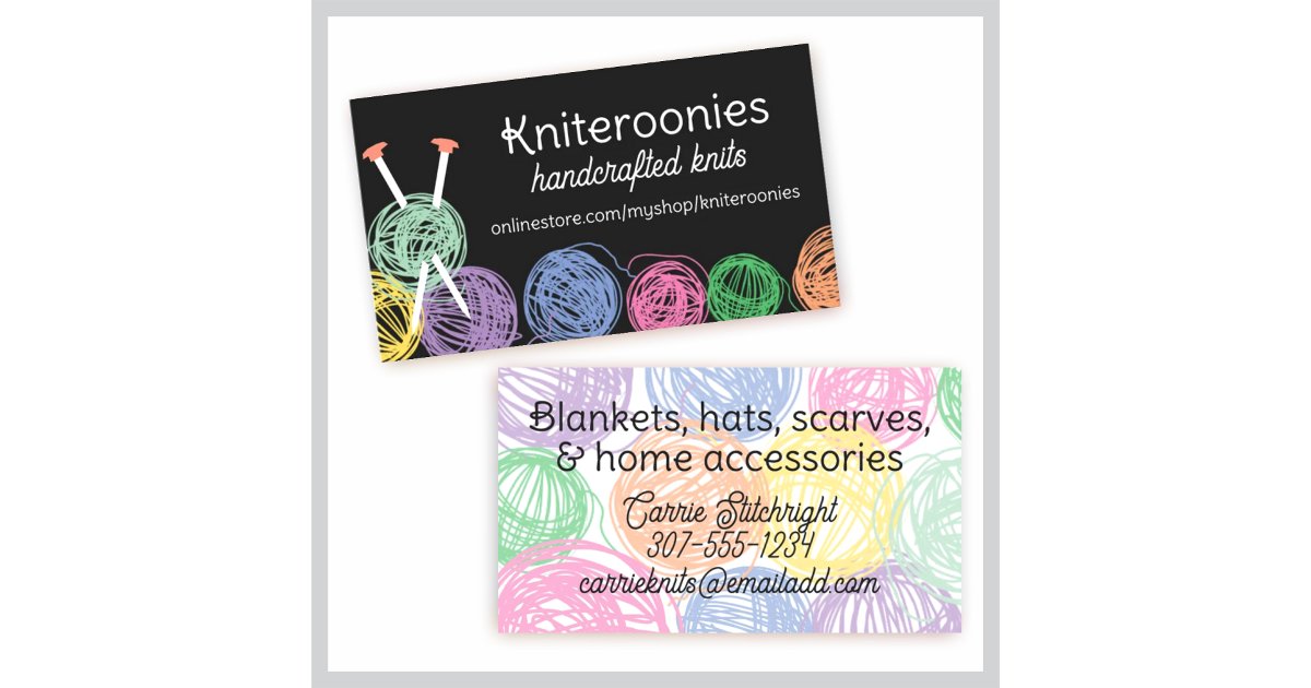 Colorful balls of yarn knitting needles biz cards | Zazzle