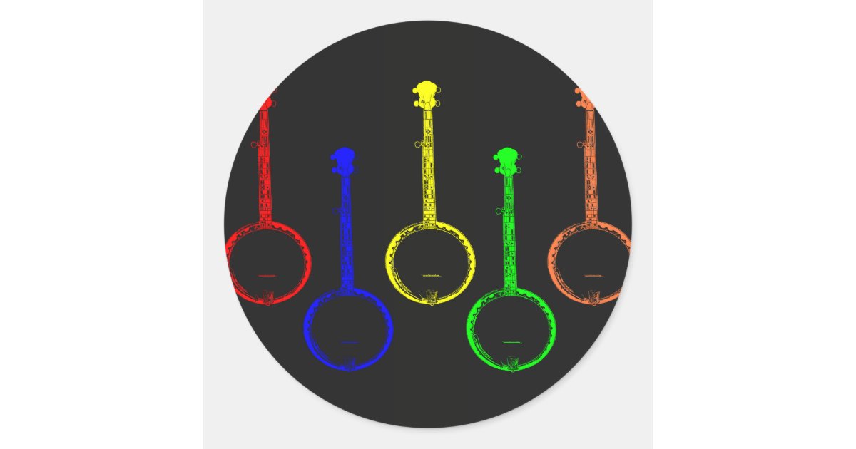 colorful banjos classic round sticker | Zazzle