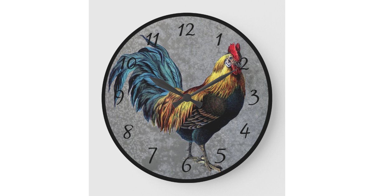 Colorful Bantam Rooster Large Clock | Zazzle