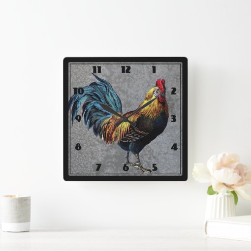Colorful Bantam Rooster Square Wall Clock | Zazzle