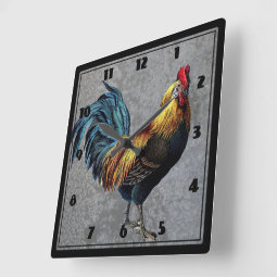 Colorful Bantam Rooster Square Wall Clock | Zazzle