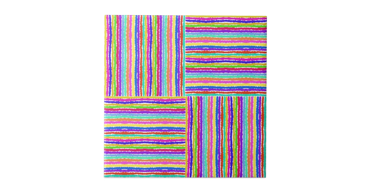 Colorful Basketweave Hand Drawn Ceramic Tile | Zazzle