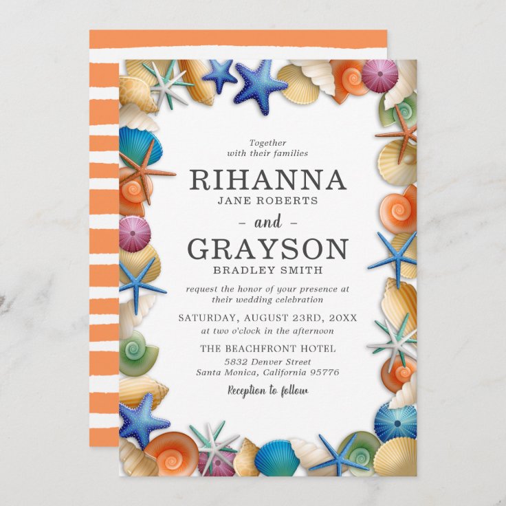 Colorful Beach Seashell Wedding Invitation | Zazzle