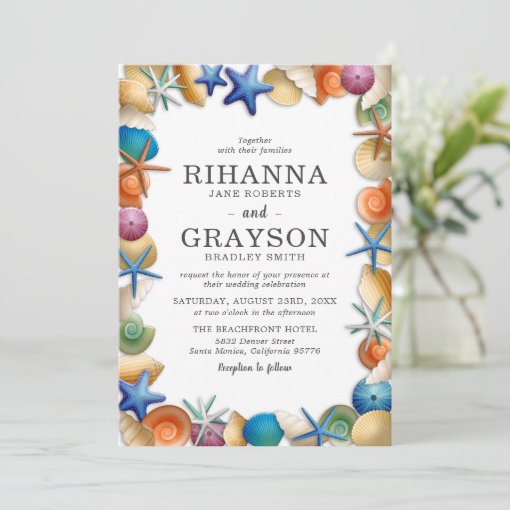 Colorful Beach Seashell Wedding Invitation | Zazzle