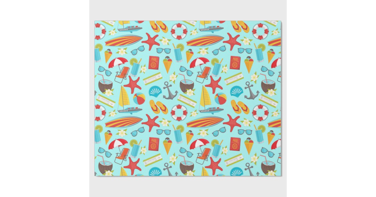 Colorful beach vacation pattern wrapping paper | Zazzle