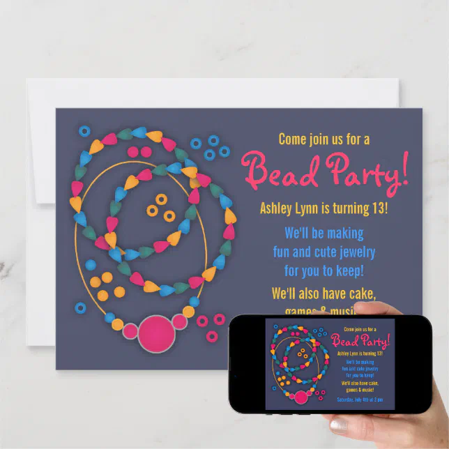 Colorful Bead Jewelry Party Invitations | Zazzle