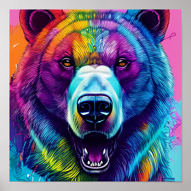 colorful bear art poster | Zazzle