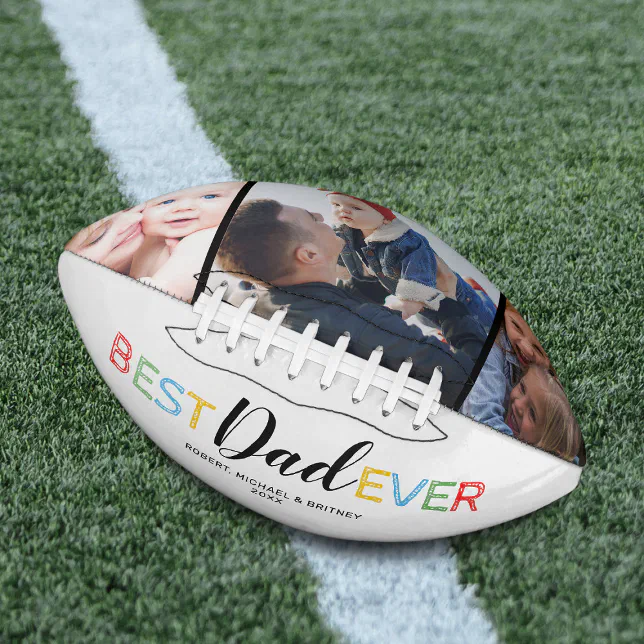 Colorful Best Dad Ever Photo Collage Football | Zazzle