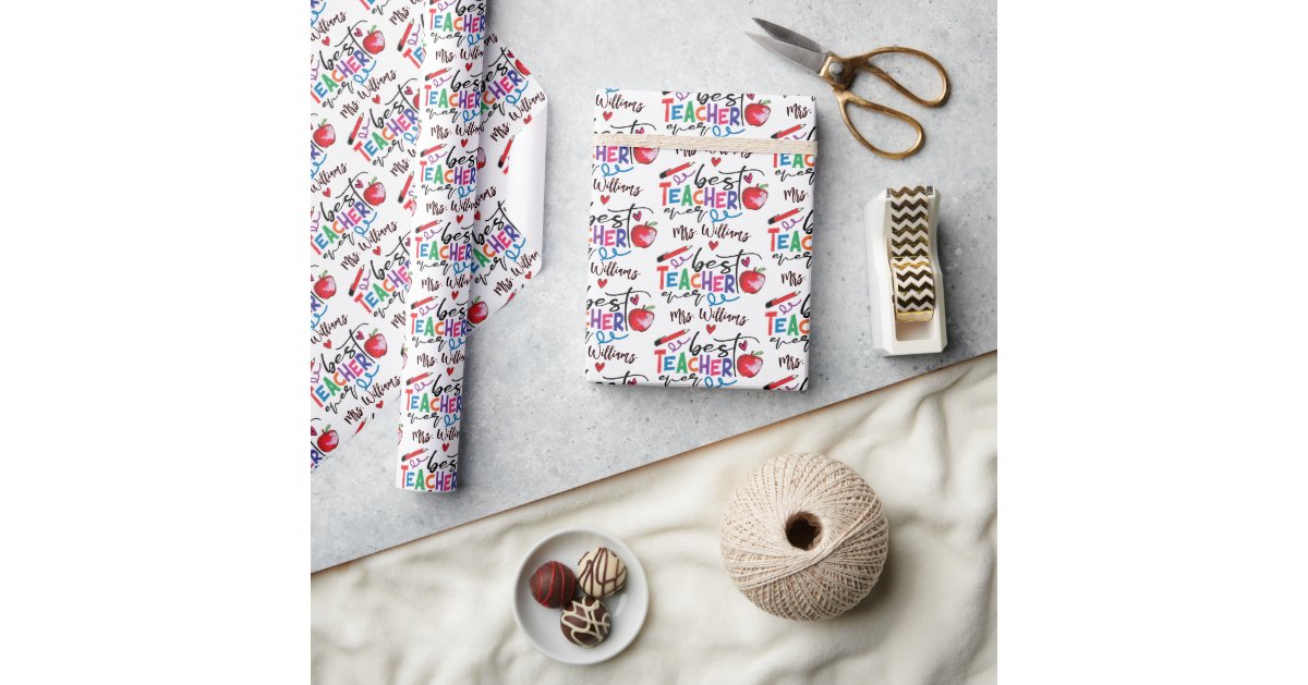 Colorful Best Teacher Ever Typography Wrapping Paper | Zazzle