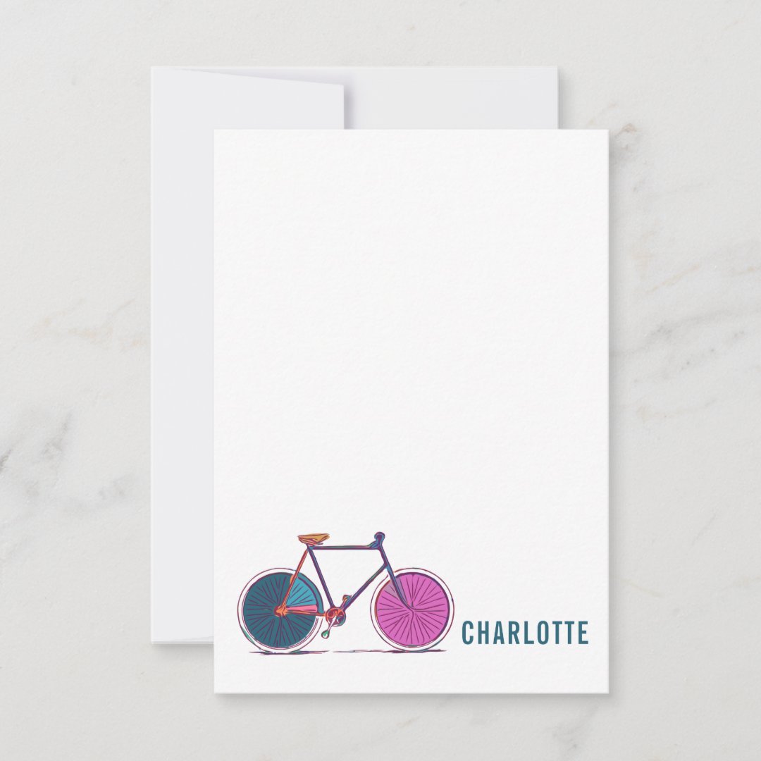 Colorful Bicycle Art Drawing Personalized Name Note Card | Zazzle