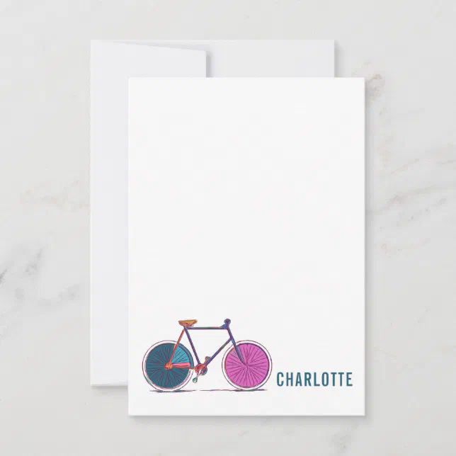 Colorful Bicycle Art Drawing Personalized Name Note Card | Zazzle