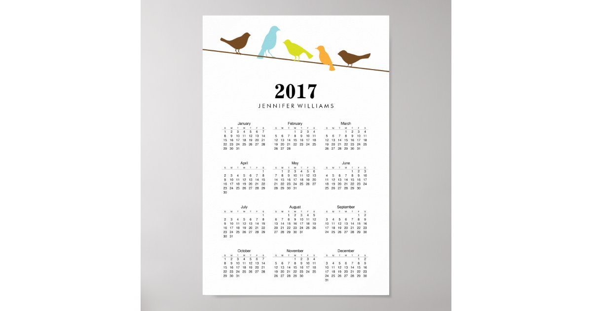 Colorful Birds 2017 Calendar Poster | Zazzle