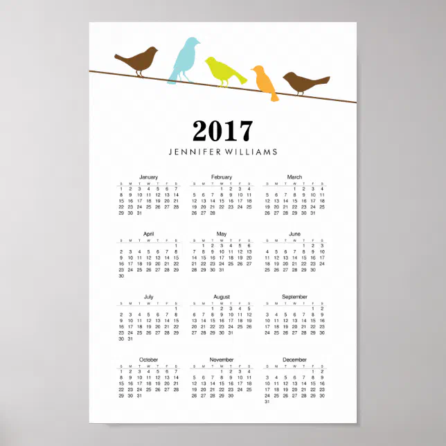 Colorful Birds 2017 Calendar Poster | Zazzle