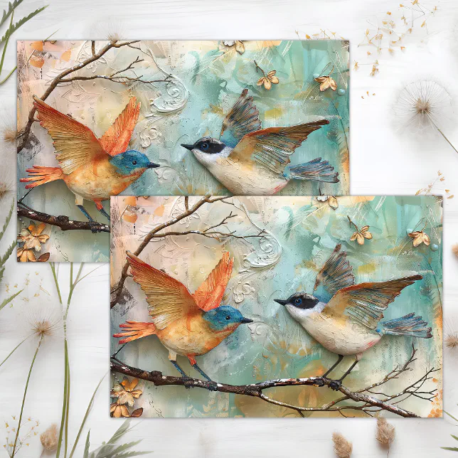 COLORFUL BIRDS MIXED MEDIA DECOUPAGE TISSUE PAPER | Zazzle