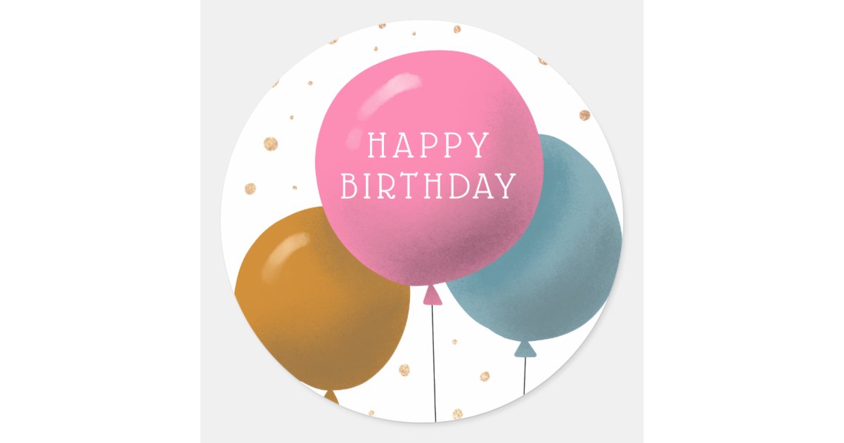 Colorful Birthday Balloons Gold Glitter Confetti Classic Round Sticker ...