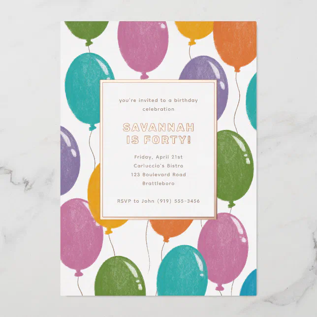 Colorful Birthday Balloons Party Invitation Foil Invitation | Zazzle