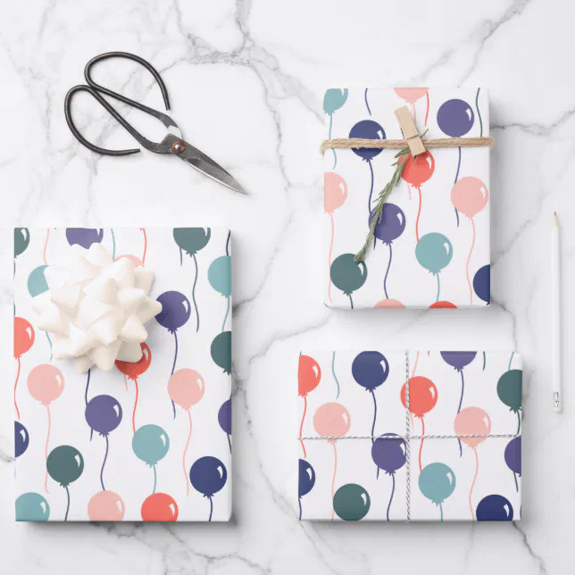 Colorful Birthday Balloons Pattern Wrapping Paper Sheets | Zazzle