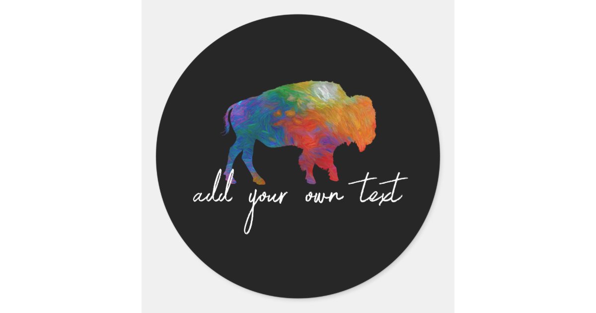 colorful bison art add your own text modern classic round sticker | Zazzle