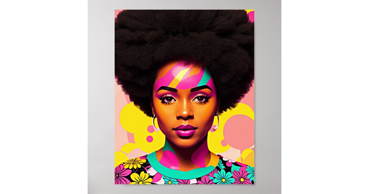 Colorful Black Woman Afro Pop Art Poster | Zazzle