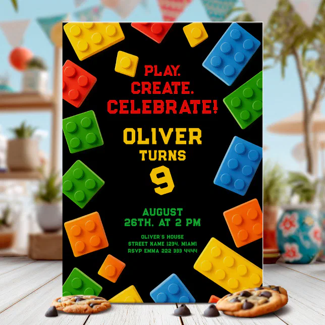 Colorful Block Birthday Party Invitation | Zazzle