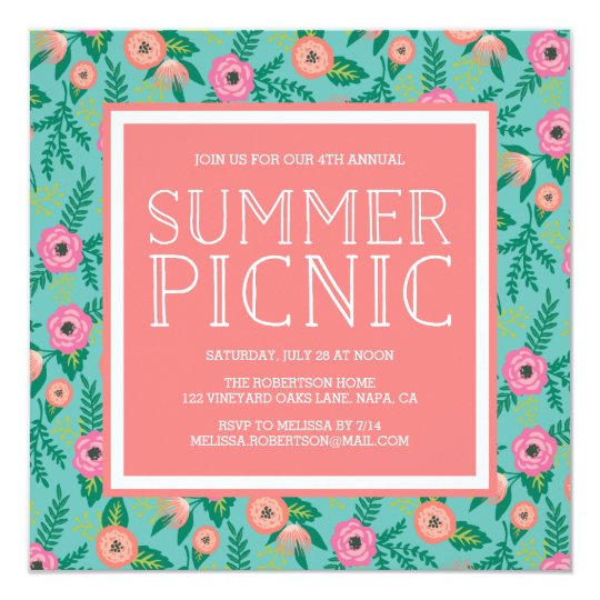 Colorful Blooms Summer Picnic Invitation | Zazzle.com