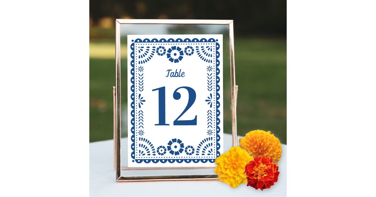 Colorful Blue Papel Picado Wedding Table Number | Zazzle