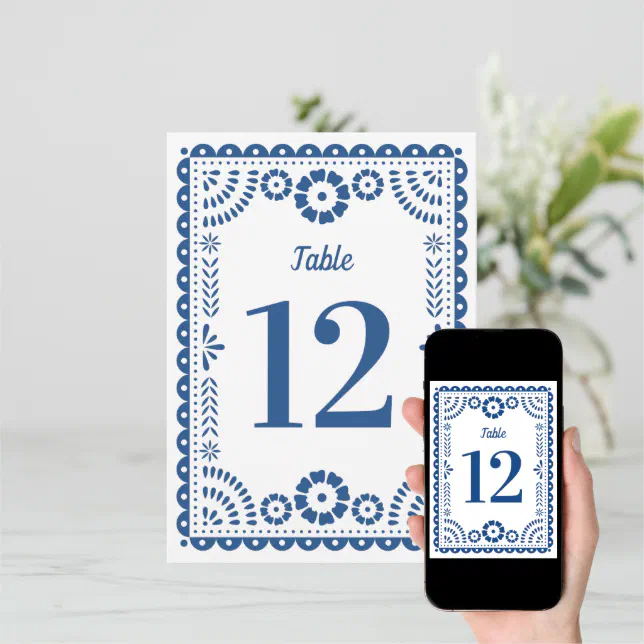 Colorful Blue Papel Picado Wedding Table Number | Zazzle