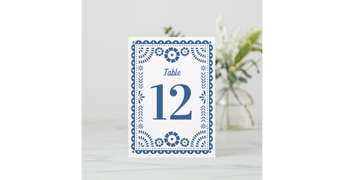 Colorful Blue Papel Picado Wedding Table Number | Zazzle