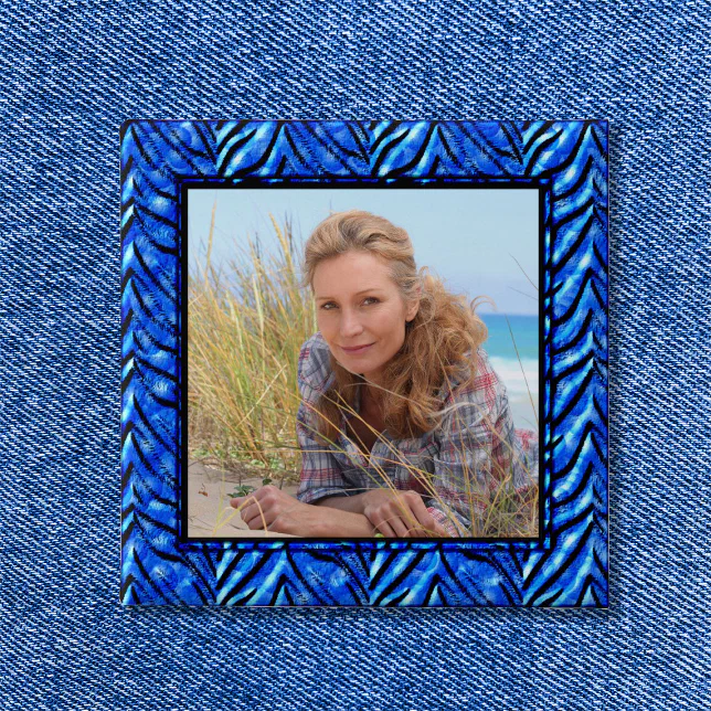 Colorful Blue Photo Frame Button | Zazzle