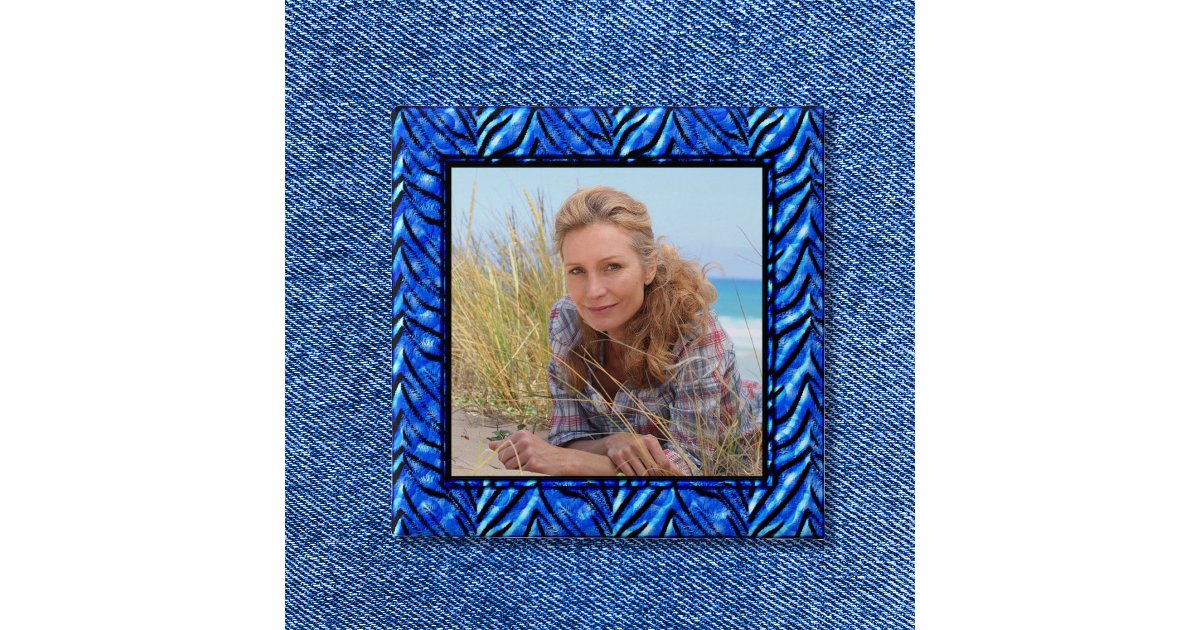 Colorful Blue Photo Frame Button | Zazzle