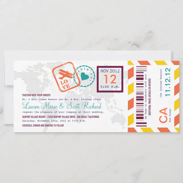 Colorful Boarding Pass Airmail Ticket Invitation | Zazzle