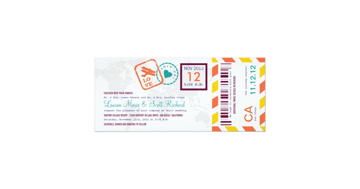 Colorful Boarding Pass Airmail Ticket Invitation | Zazzle.com