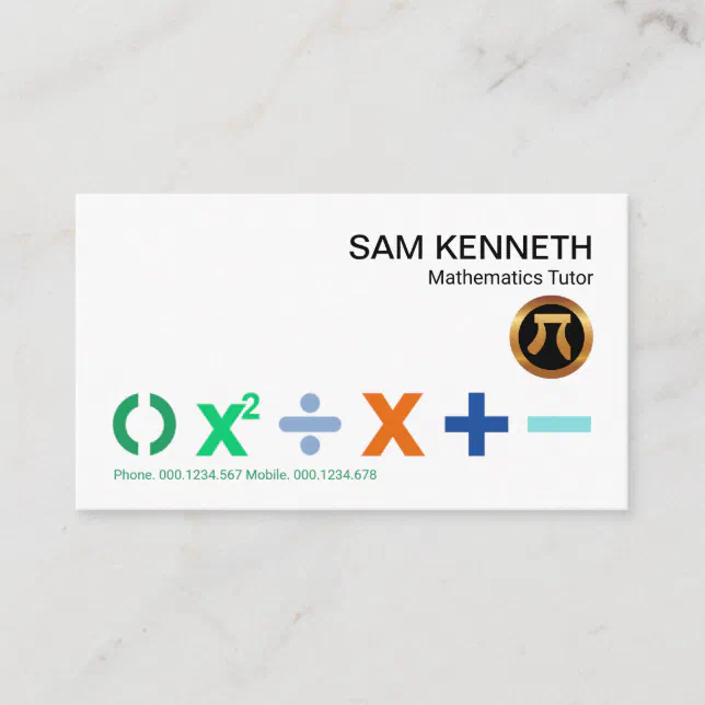 Colorful BODMAS Math Symbols Mathematics Tutor Business Card | Zazzle