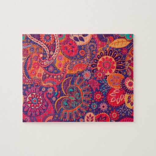 Colorful Bohemian Boho MOD Hippy Chic Pattern Jigsaw Puzzle | Zazzle