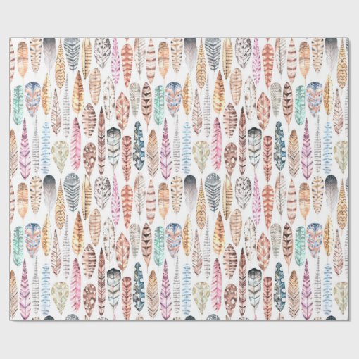 Colorful Bohemian Tribal Watercolor Feathers Wrapping Paper Zazzle