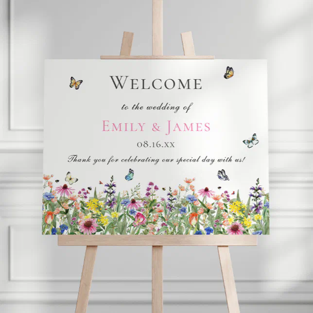 Colorful Bohemian Wildflowers Wedding Welcome Sign | Zazzle