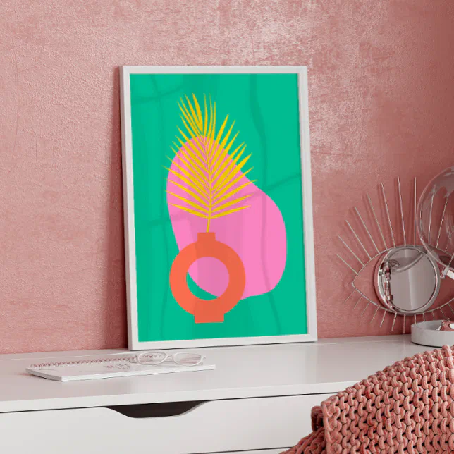 Colorful Boho Abstract Botanical Shapes in Green Poster | Zazzle