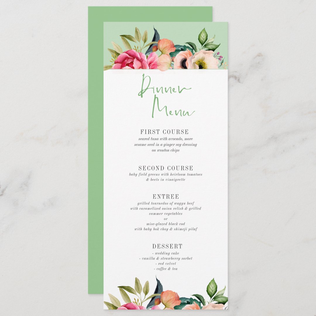 Colorful boho flower border Dinner menu typography Invitation | Zazzle