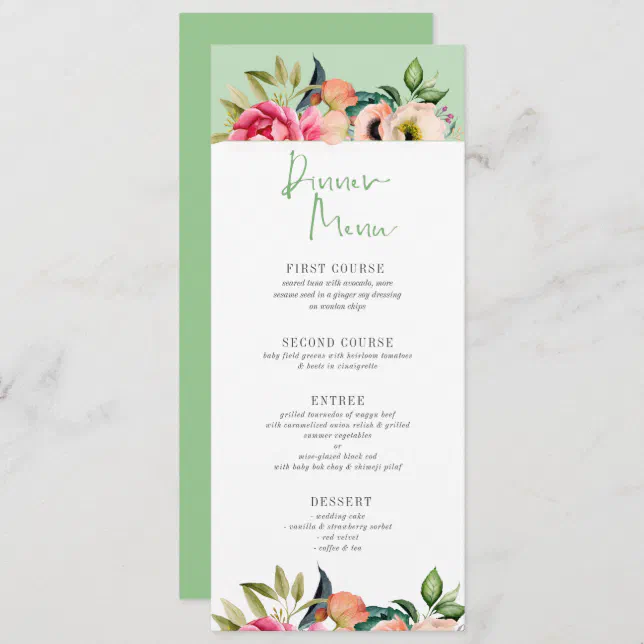 Colorful boho flower border Dinner menu typography Invitation | Zazzle