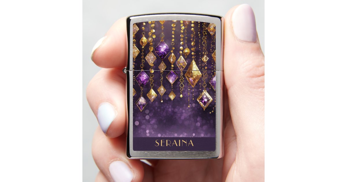 Colorful Boho Gems Dark Violet and Gold ID1035 Zippo Lighter | Zazzle