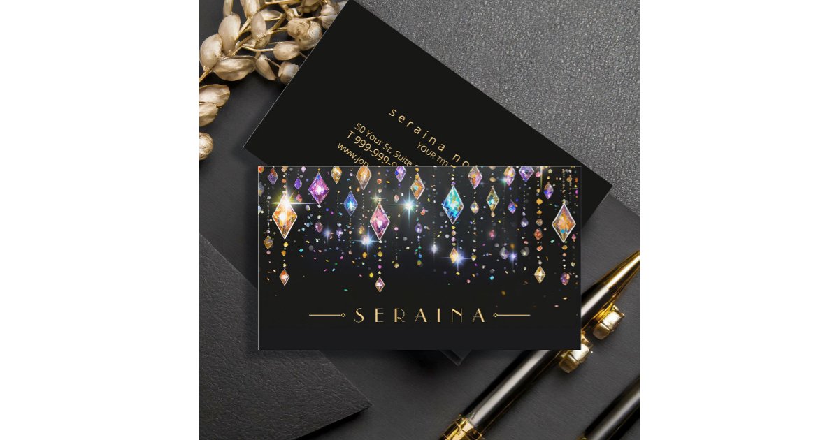Colorful Boho Gems on Black ID1035 Business Card | Zazzle